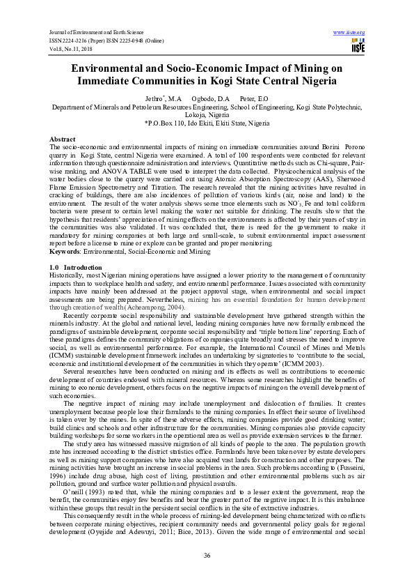 (PDF) Environmental and Socio-Economic Impact of Mining on Immediate Communities in Kogi State ...