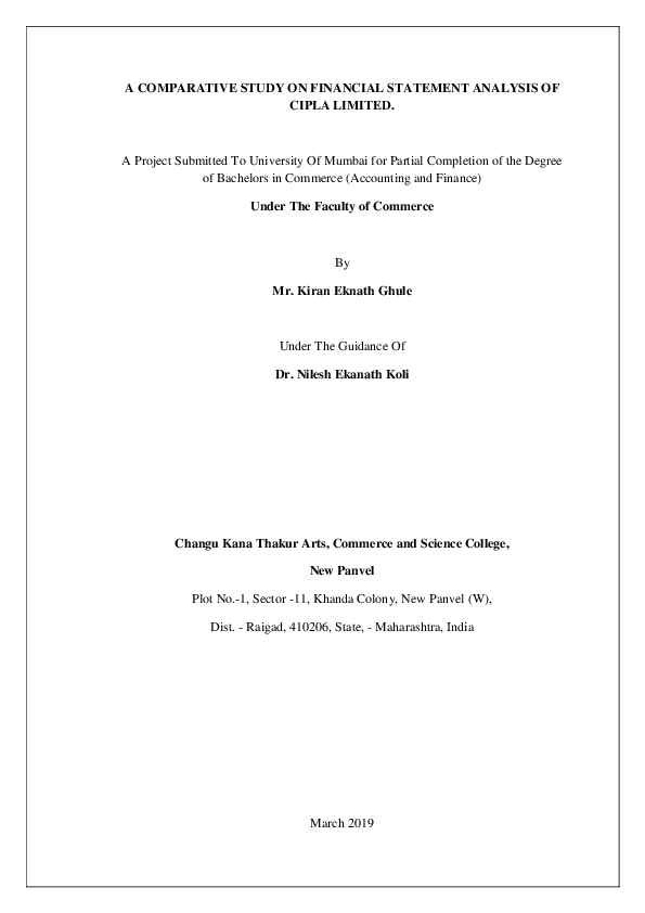 (PDF) A COMPARATIVE STUDY ON FINANCIAL STATEMENT ANALYSIS OF CIPLA ...