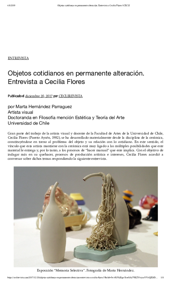 (PDF) Objetos cotidianos en permanente alteración. Entrevista a Cecilia ...