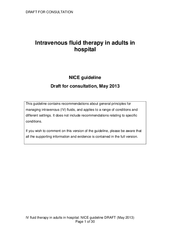 (PDF) Intravenous fluid therapy in adults in hospital NICE guideline ...