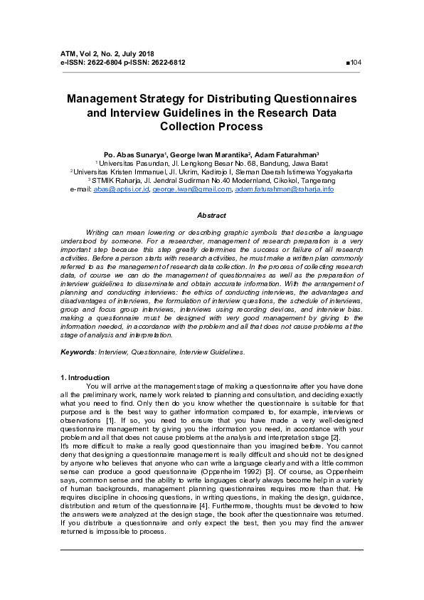 (PDF) Management Strategy for Distributing Questionnaires and Interview ...