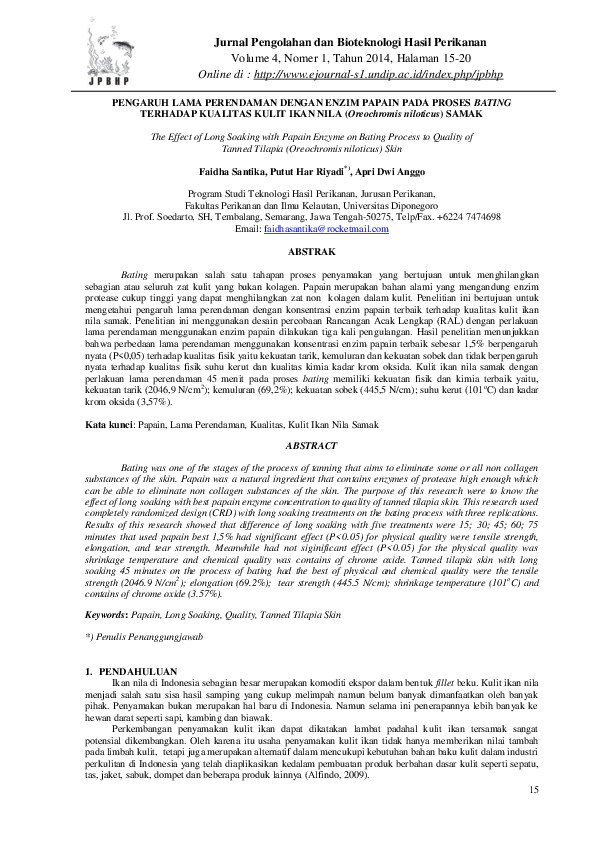 (PDF) PENGARUH LAMA PERENDAMAN DENGAN ENZIM PAPAIN PADA PROSES BATING ...