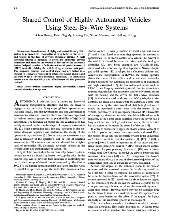 (PDF) Shared Control of Highly Automated Vehicles Using Steer-By-Wire Systems