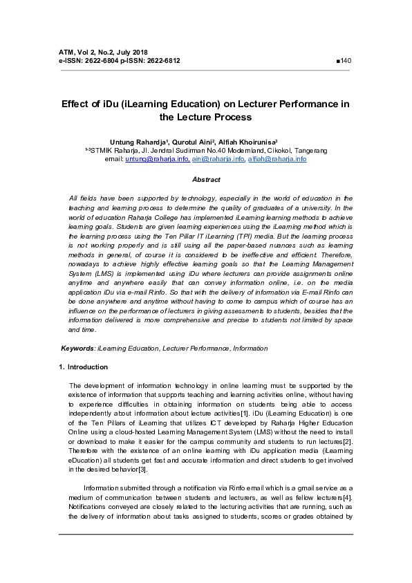 (PDF) Effect of iDu (iLearning Education) on Lecturer Performance in the Lecture Process