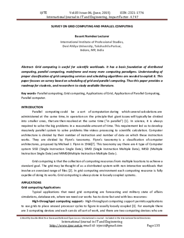 (PDF) SURVEY ON GRID COMPUTING AND PARALLEL COMPUTING