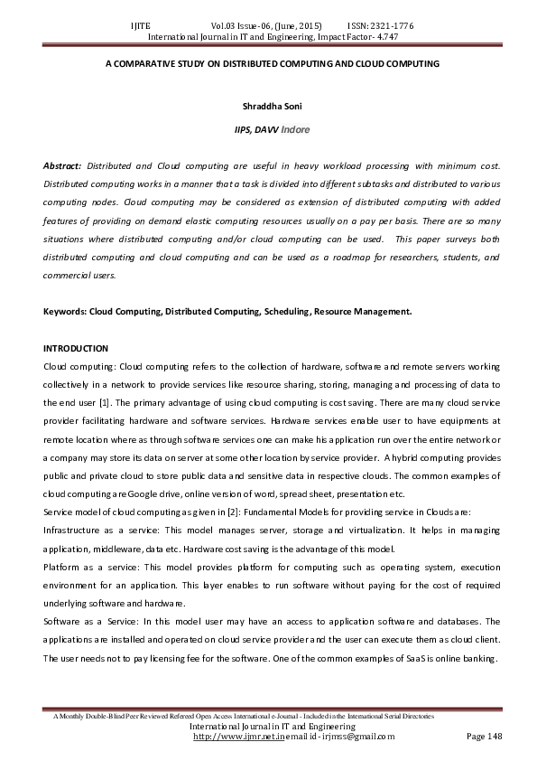 (PDF) A COMPARATIVE STUDY ON DISTRIBUTED COMPUTING AND CLOUD COMPUTING