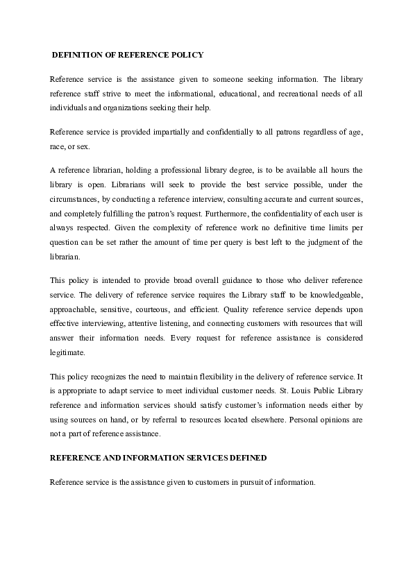 (DOC) Defining Reference Policy in Libraries