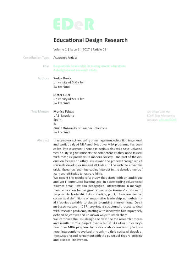 (PDF) Responsible leadership in management education: A design-based ...