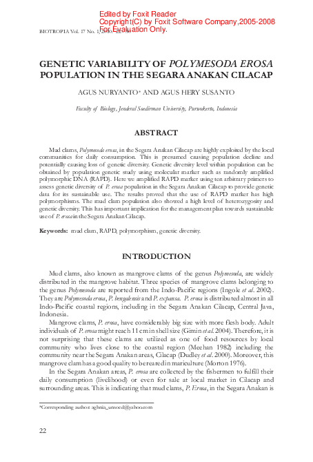 (PDF) Genetic Variability of Polymesoda Erosa Population in the Segara ...