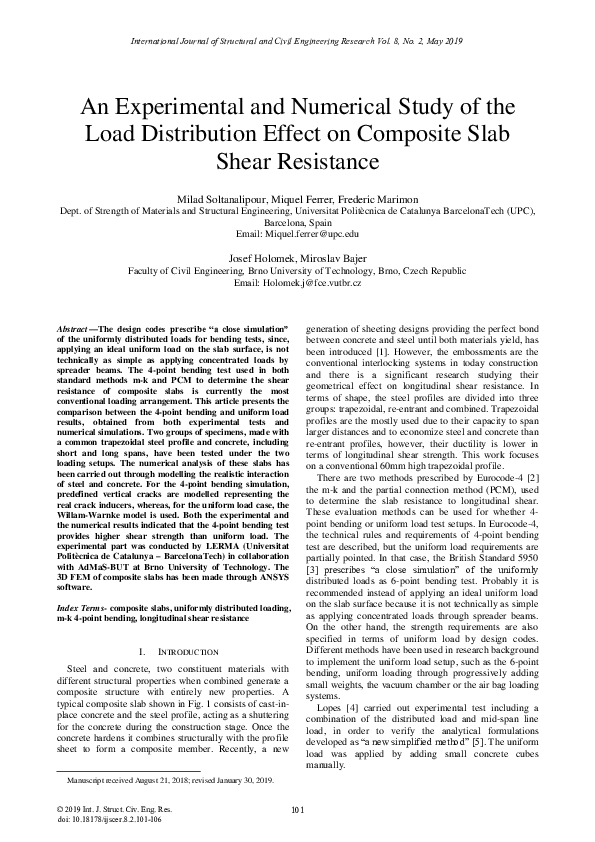 (PDF) An Experimental and Numerical Study of the Load Distribution ...
