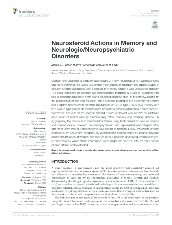 (PDF) Neurosteroid Actions in Memory and Neurologic/Neuropsychiatric ...