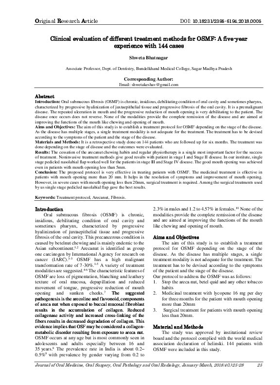 (PDF) Clinical evaluation of different treatment methods for OSMF: A ...