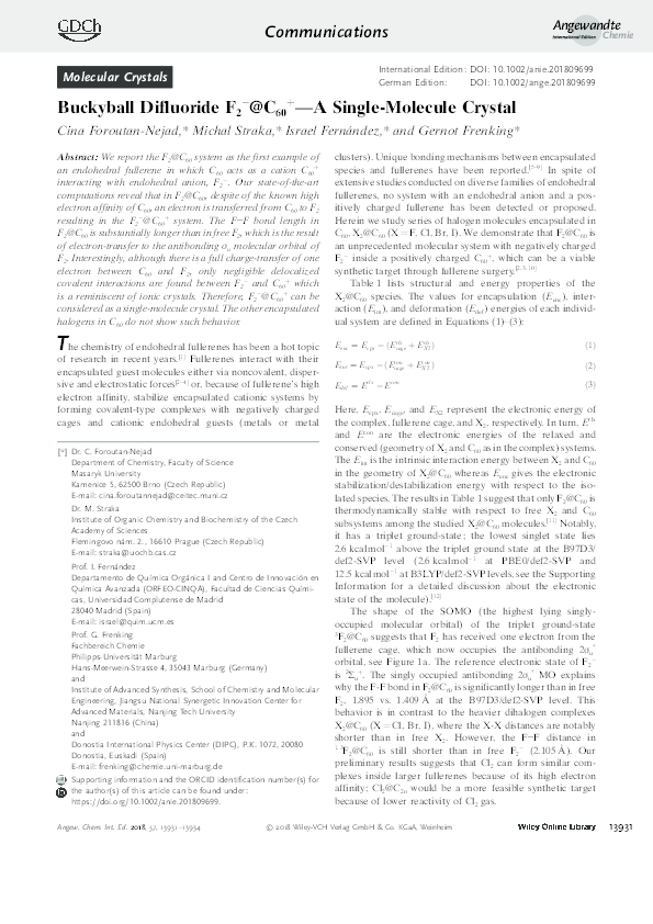 (PDF) Molecular Crystals Buckyball Difluoride F2- @C60+ - A Single ...