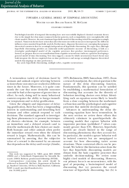 (PDF) A Neuroscience-Based Model for Temporal Discounting