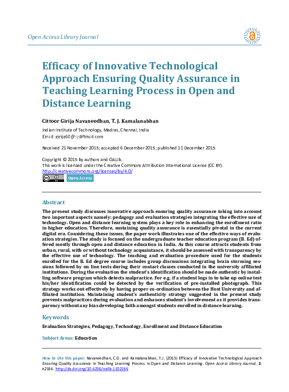 (PDF) Efficacy of Innovative Technological Approach Ensuring Quality ...