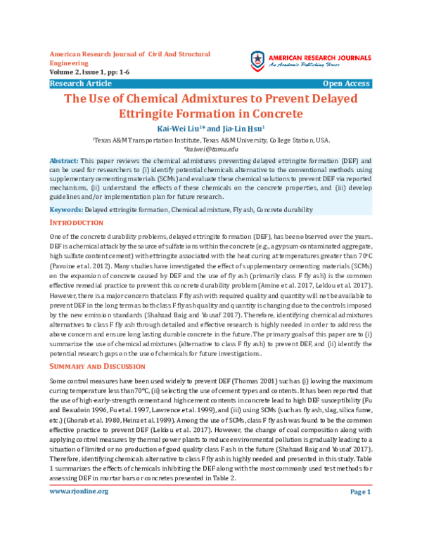 (PDF) The Use of Chemical Admixtures to Prevent Delayed Ettringite ...