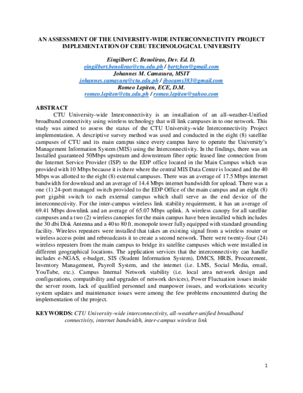 (PDF) AN ASSESSMENT OF THE UNIVERSITY-WIDE INTERCONNECTIVITY PROJECT ...