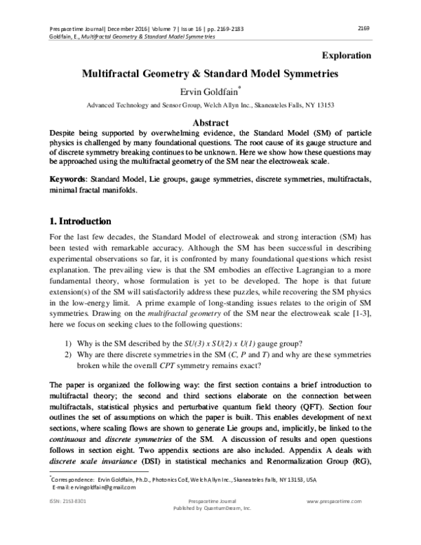 Pdf Multifractal Geometry And Standard Model Symmetries