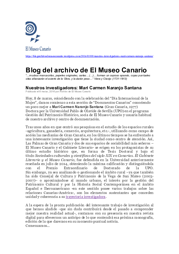 (PDF) Nuestros investigadores: Mari Carmen Naranjo Santana, en Blog del ...