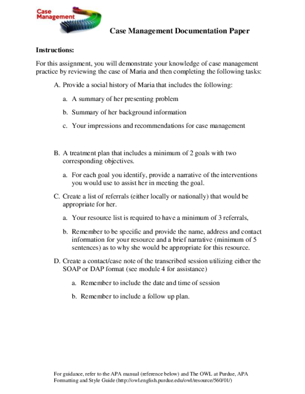 (PDF) Case Management Documentation Paper For guidance, refer to the ...