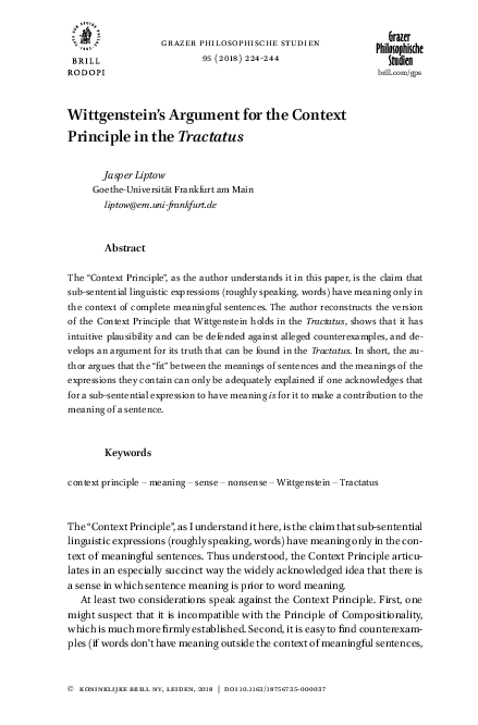 Wittgenstein's Argument for the Context Principle in the Tractatus