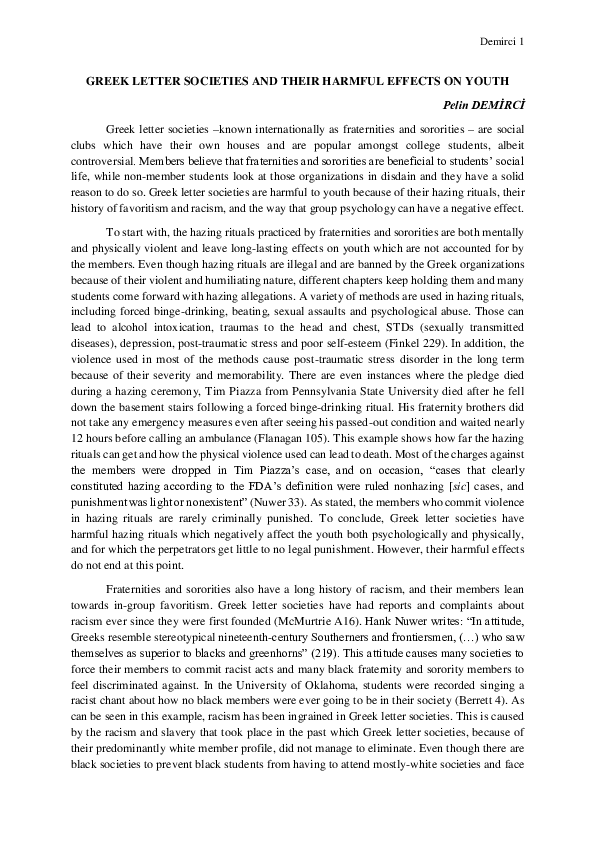 (DOC) Greek Letter Societies and Their Harmful Effects on Youth (2016)
