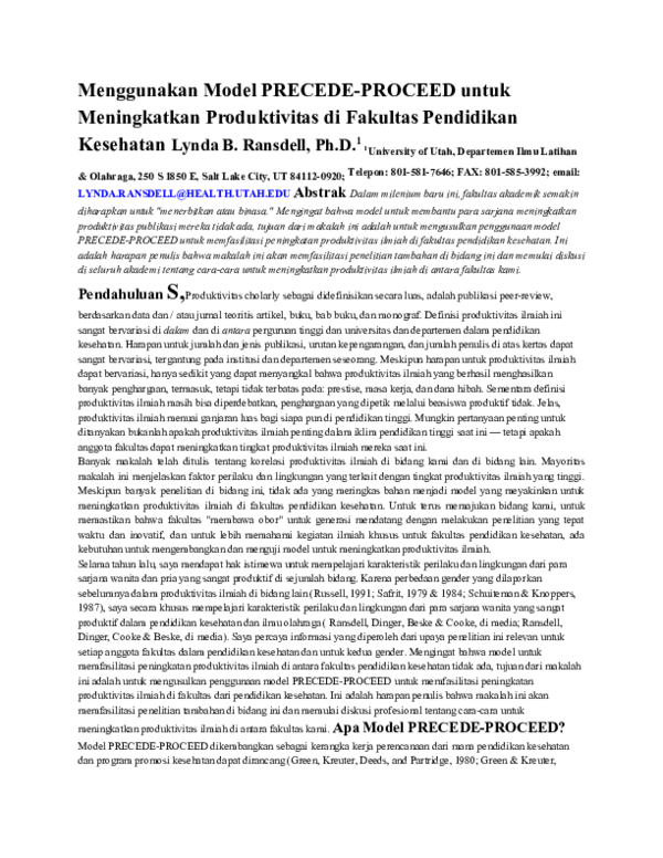 (PDF) Menggunakan Model PRECEDE-PROCEED untuk