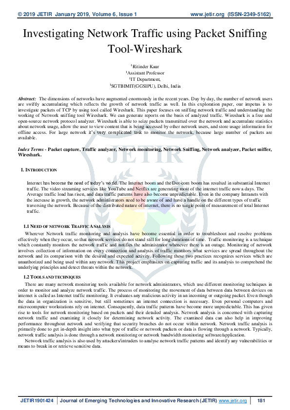 Pdf Investigating Network Traffic Using Packet Sniffing Tool Wireshark 
