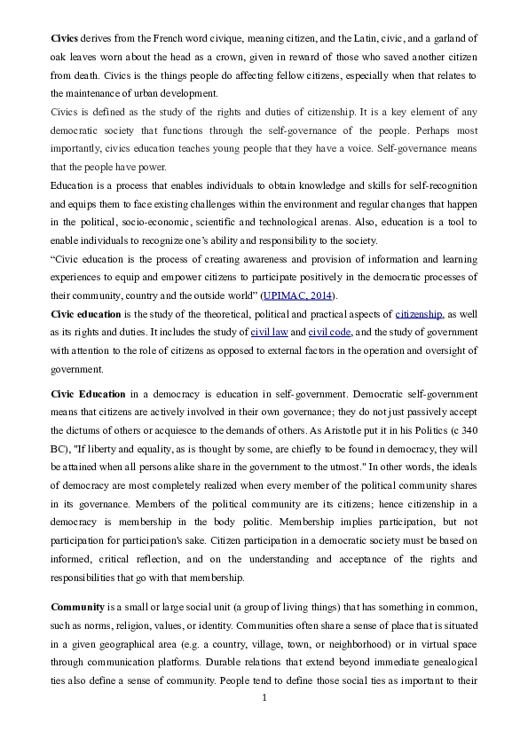 role of civic education in community development
