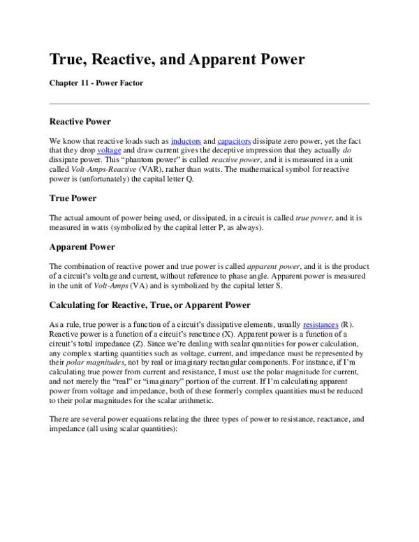 (DOC) True, Reactive, and Apparent Power