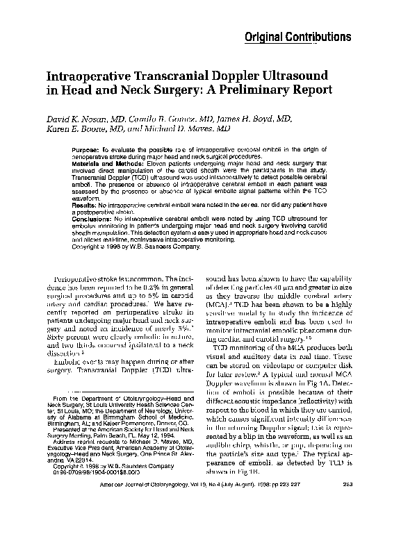 (PDF) Intraoperative transcranial doppler ultrasound in head and neck ...