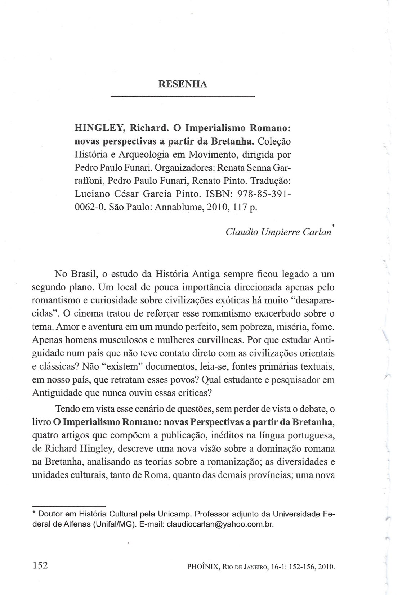 (PDF) HINGLEY, Richard. O Imperialismo Romano: novas perspectivas a ...