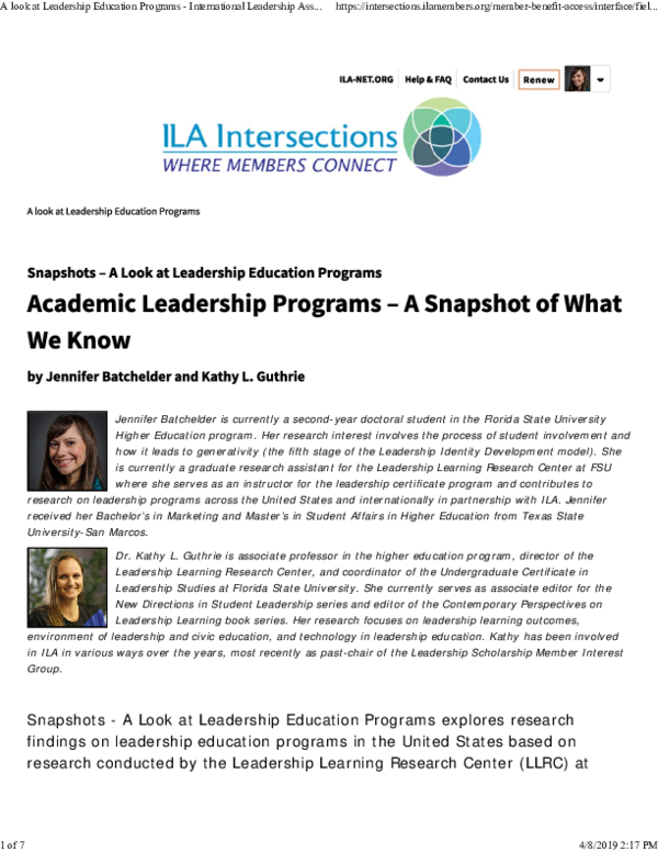 (PDF) Academic Leadership Programs - A Snapshot of What We Know