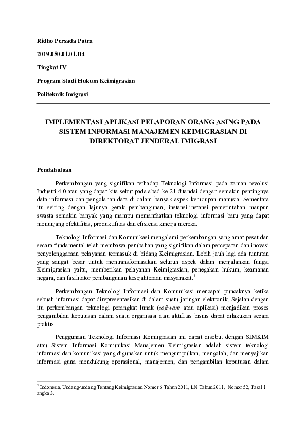 (PDF) Implementasi Aplikasi Pelaporan Orang Asing pada Sistem Informasi Manajemen Keimigrasian ...
