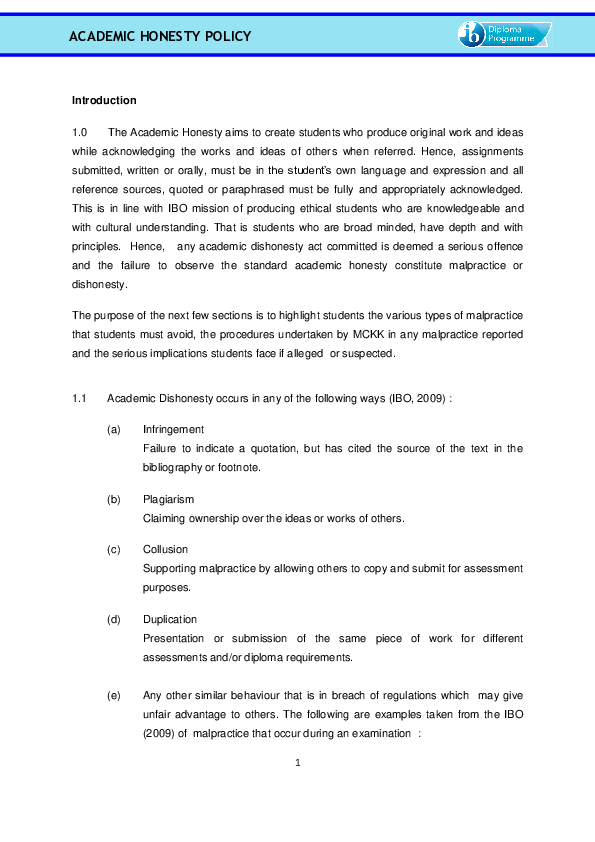 (PDF) Academic Honesty Policy