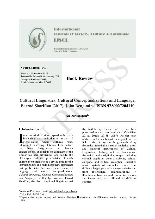 Pdf Cultural Linguistics Language And Culture