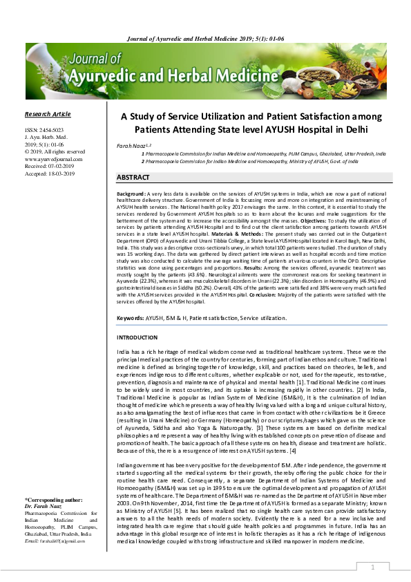 (PDF) A Study of Service Utilization and Patient Satisfaction among ...