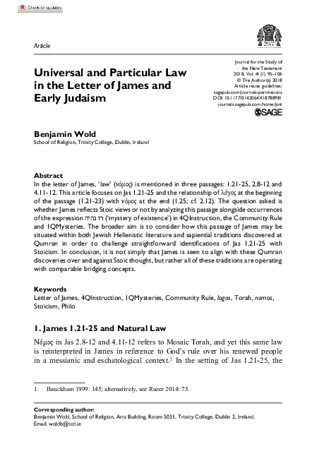 (PDF) Universal and Particular Law in the Letter of James and Early Judaism