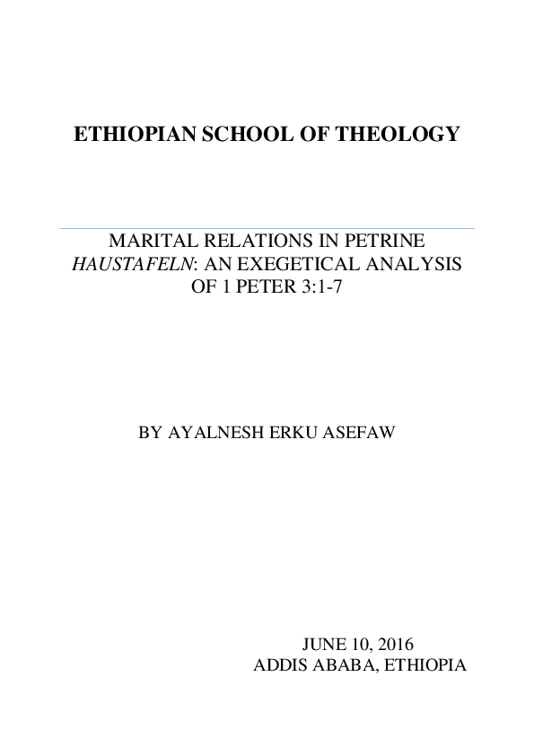 (PDF) ETHIOPIAN SCHOOL OF THEOLOGY MARITAL RELATIONS IN PETRINE HAUSTAFELN: AN EXEGETICAL ...