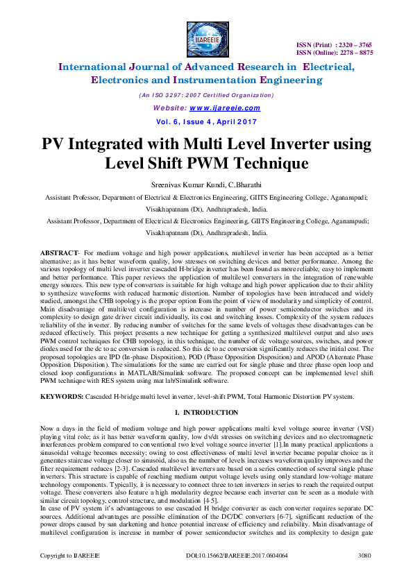Pdf Pv Integrated With Multi Level Inverter Using Level Shift Pwm Technique