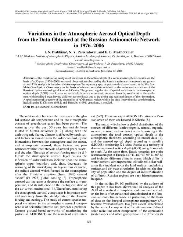 (PDF) Variations in the atmospheric aerosol optical depth from the data ...
