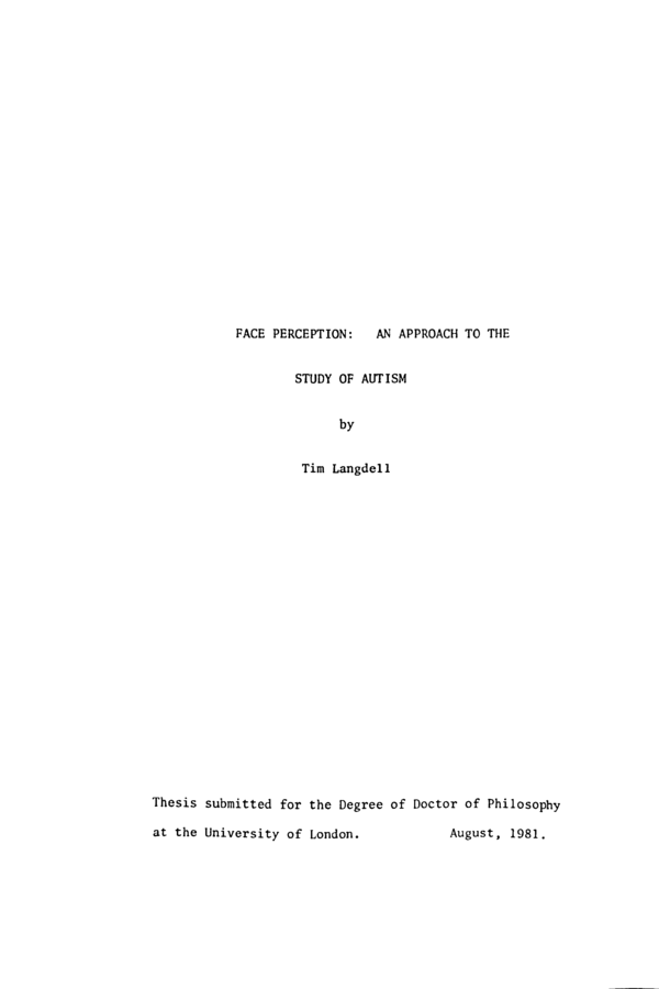 (PDF) FACE PERCEPTION | Tim Langdell - Academia.edu