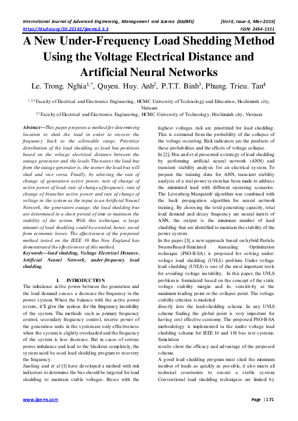 (PDF) A New Under-Frequency Load Shedding Method Using the Voltage Electrical Distance and ...