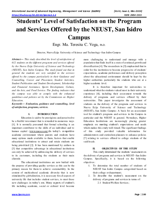 (PDF) Students’ Level of Satisfaction on the Program and Services ...