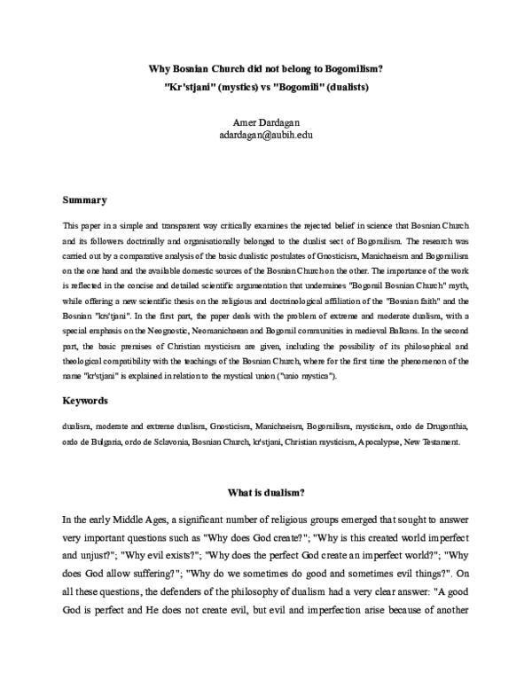 (DOC) Why Bosnian Church did not belong to Bogomilism; "Kr'stjani ...