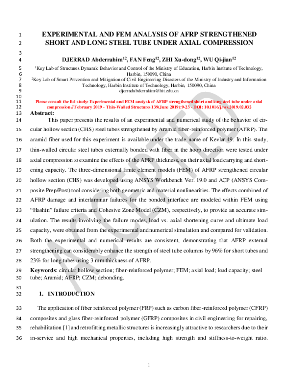 (PDF) Experimental and FEM analysis of AFRP strengthened short and long ...