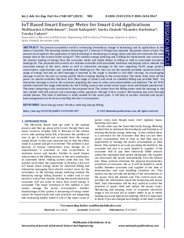 Pdf Iot Based Smart Energy Meter For Smart Grid Applications