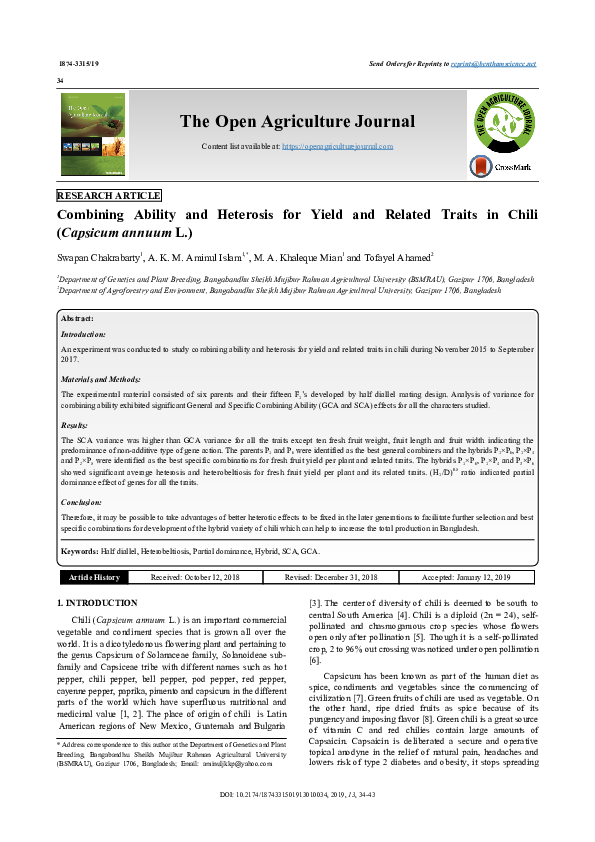 (PDF) Combining Ability and Heterosis for Yield and Related Traits in ...