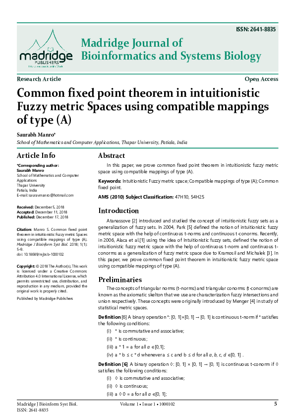 (PDF) Common Fixed Point Theorems In Intuitionistic Fuzzy Metric Space Using General Contractive ...