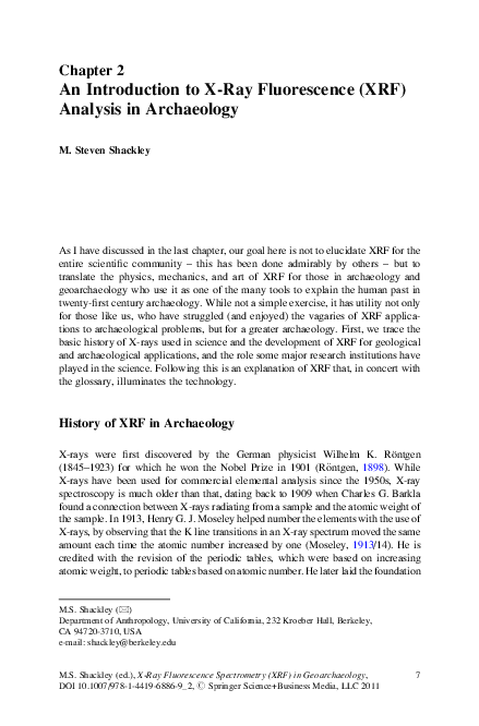 (PDF) An Introduction to X-Ray Fluorescence (XRF) Analysis in Archaeology History of XRF in ...